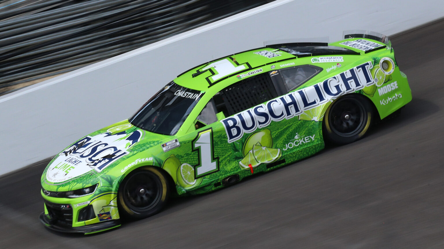2025 No. 1 Trackhouse Busch Light Lime Paint Scheme | TobyChristie.com